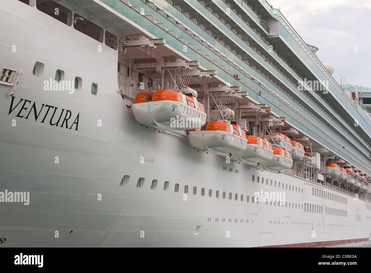 Ship's lifeboats slung out for maintenance Stock Photo - Alamy