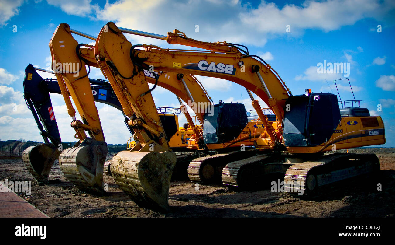 Mechanical diggers on a large building site at Hampton in Stock Photo ...