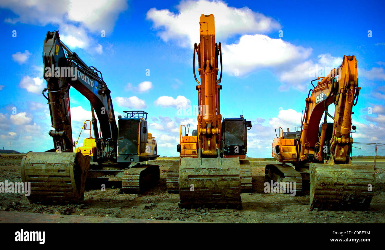 Mechanical diggers on a large building site at Hampton in Peterborough ...
