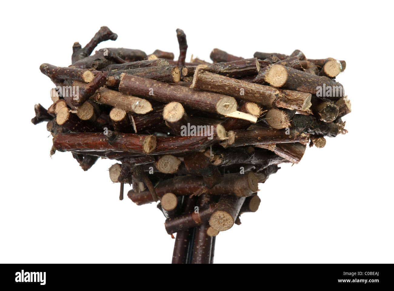 Decorative nest made of wood sticks isolated on white background Stock ...