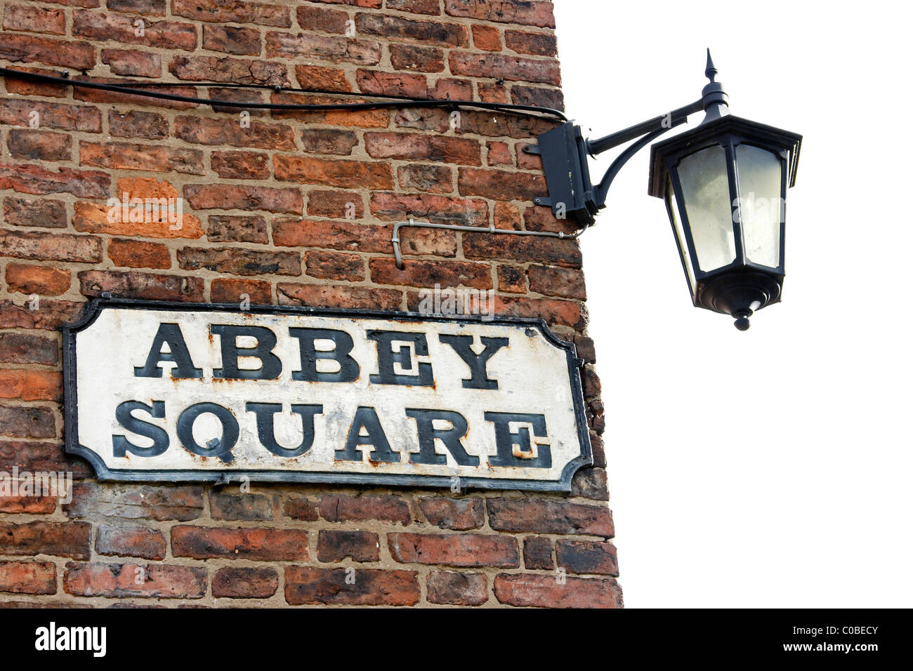 A street sign in Abbey Square in the historic city of Chester Stock ...