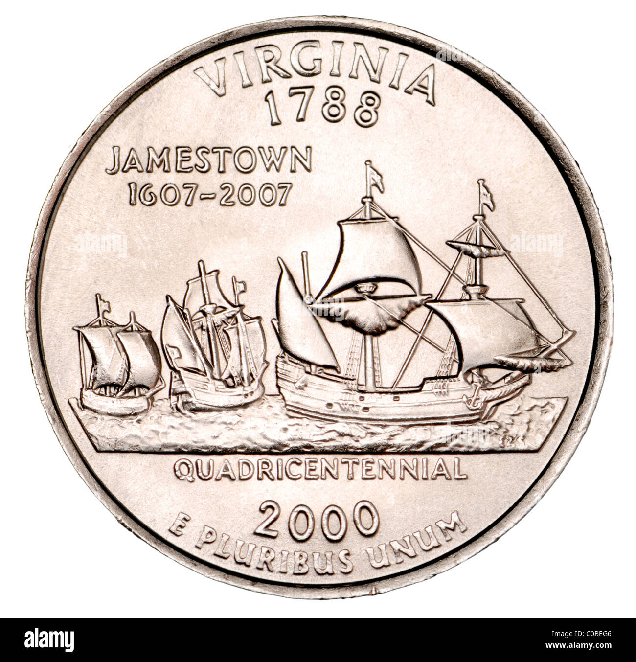 US Quarter Dollar depicting Virginia - Jamestown Stock Photo - Alamy