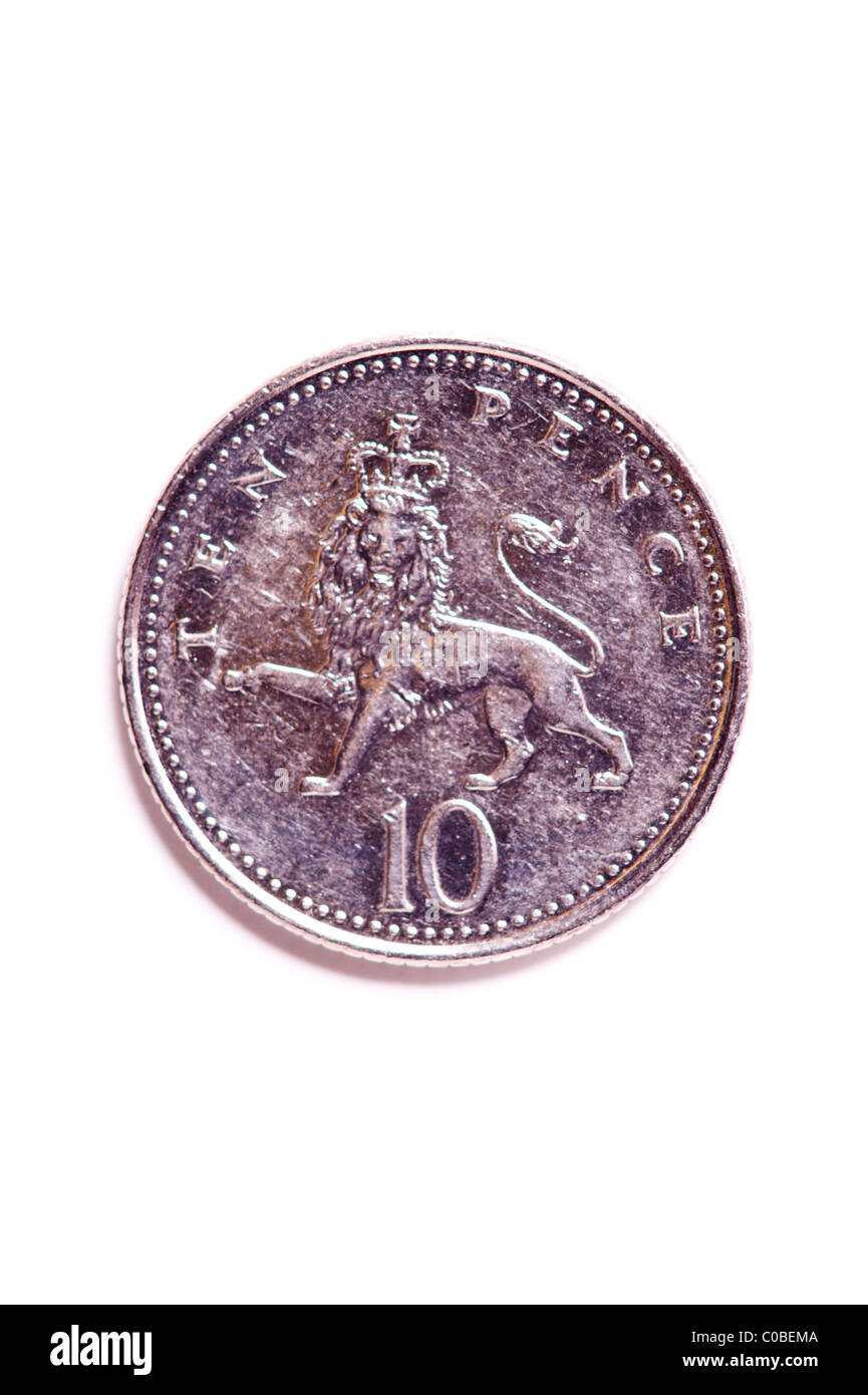 A ten pence 10p coin from English currency on a white background Stock ...