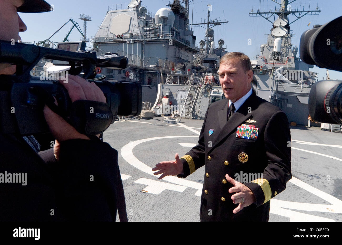 Interview of an American Commodore on a US warship Stock Photo - Alamy