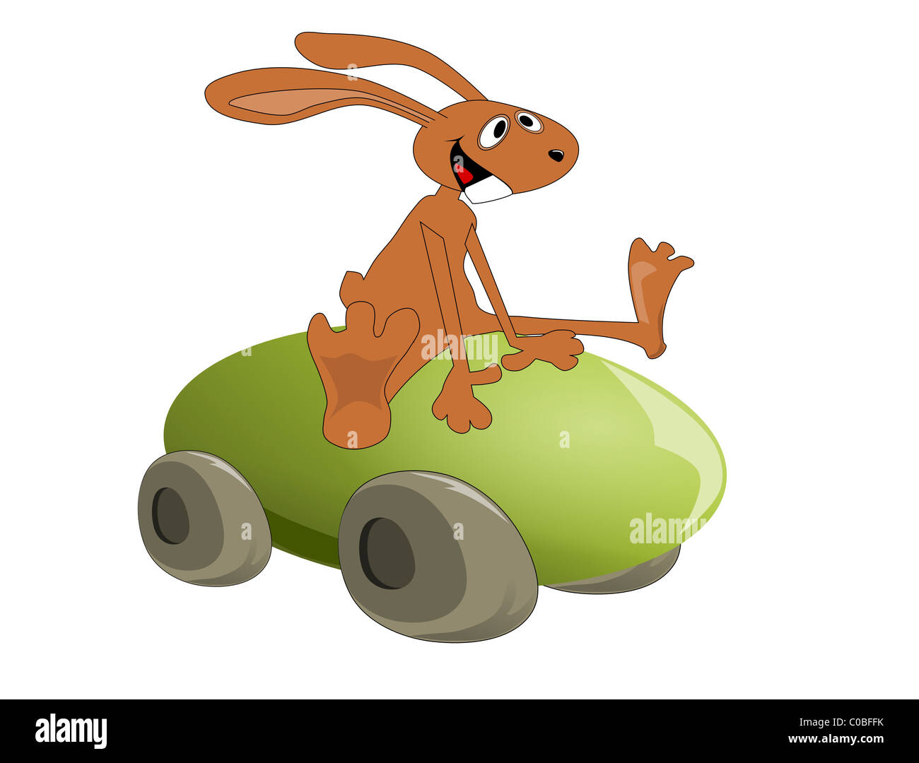 cheerful Easter bunny is riding with an Easter egg Stock Photo - Alamy