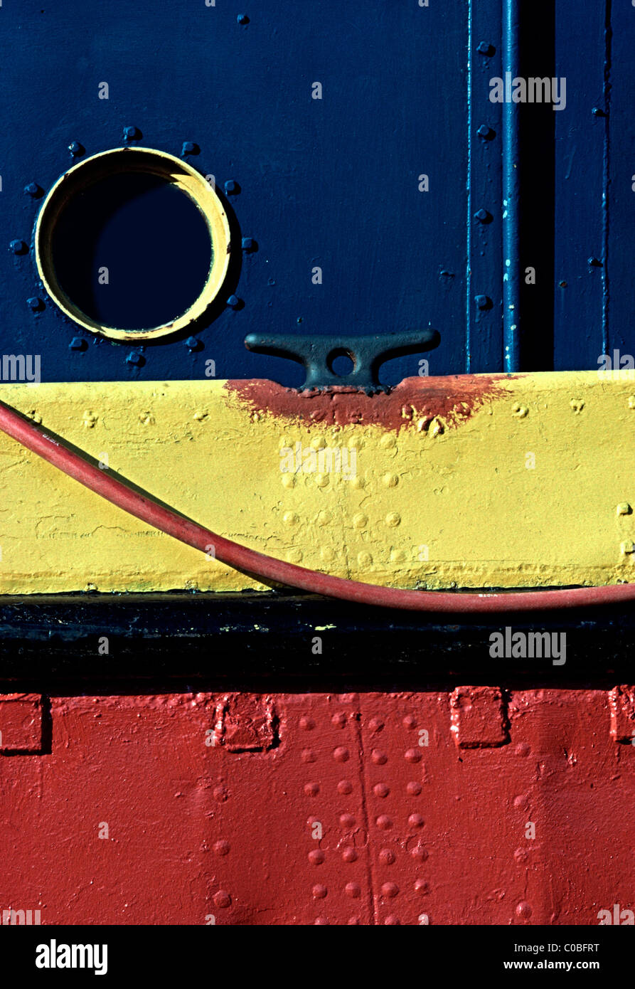 Erie Canal barge detail showing porthole and cleat Stock Photo - Alamy