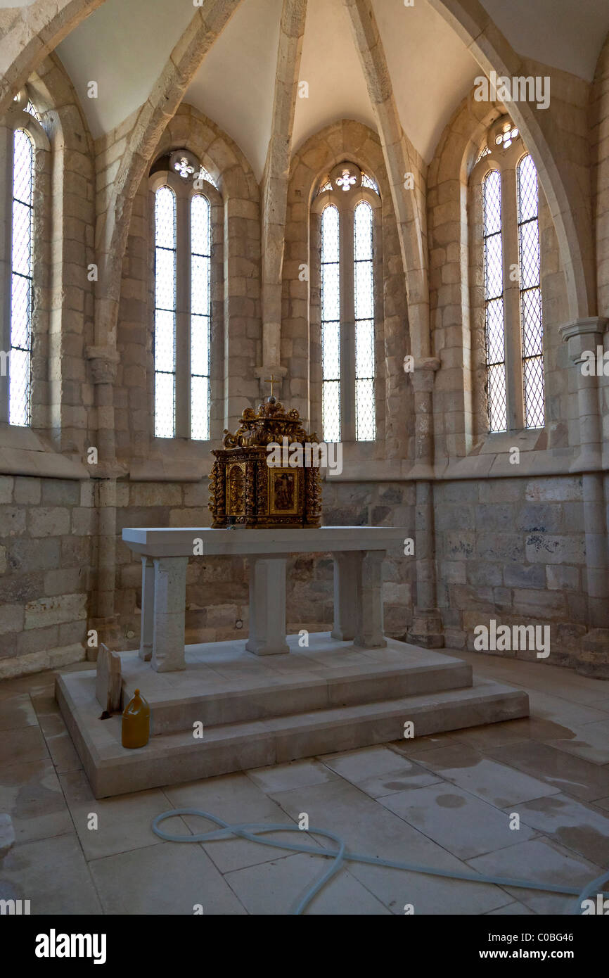 Apse and altar of the Gothic Santa Cruz Church in the city of Santarém ...