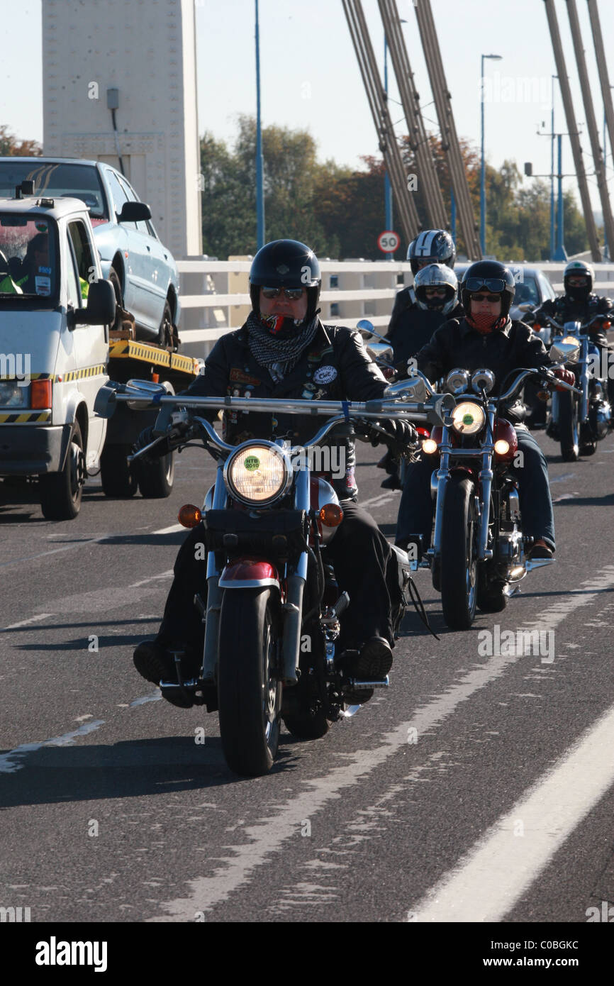Annual Hoggin the Bridge bikers event, Chepstow, Wales. Sees bikers ...