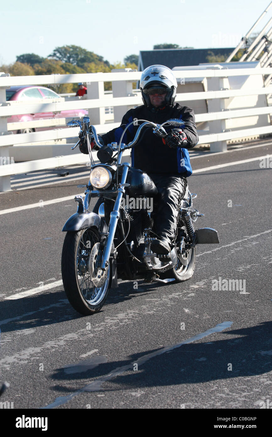 Annual Hoggin the Bridge bikers event, Chepstow, Wales. Sees bikers ...