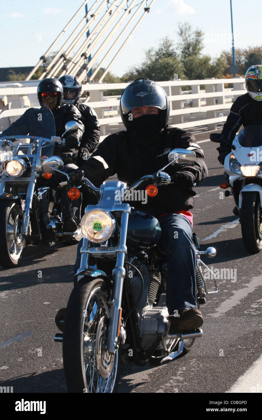 Annual Hoggin the Bridge bikers event, Chepstow, Wales. Sees bikers ...