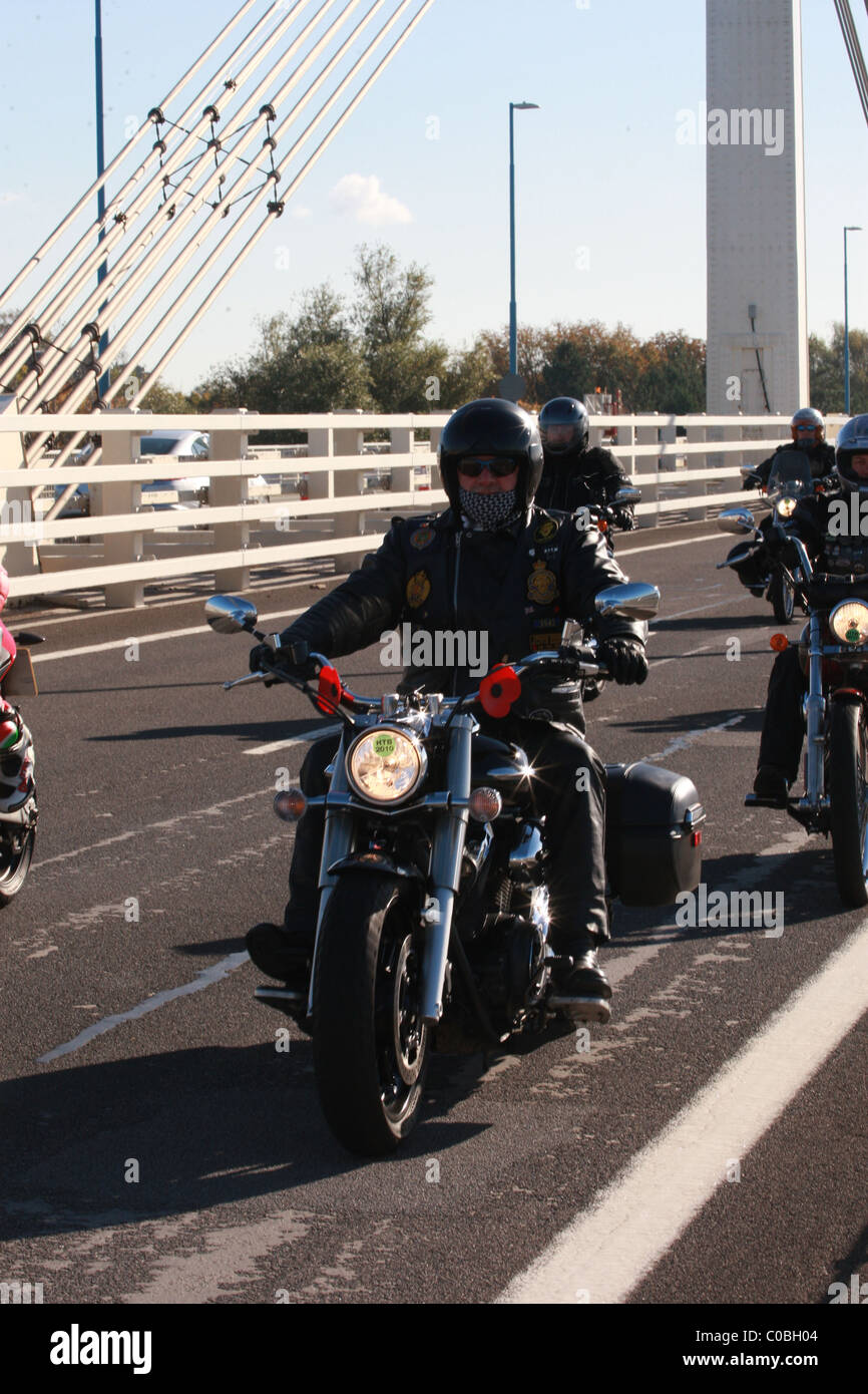 Annual Hoggin the Bridge bikers event, Chepstow, Wales. Sees bikers ...