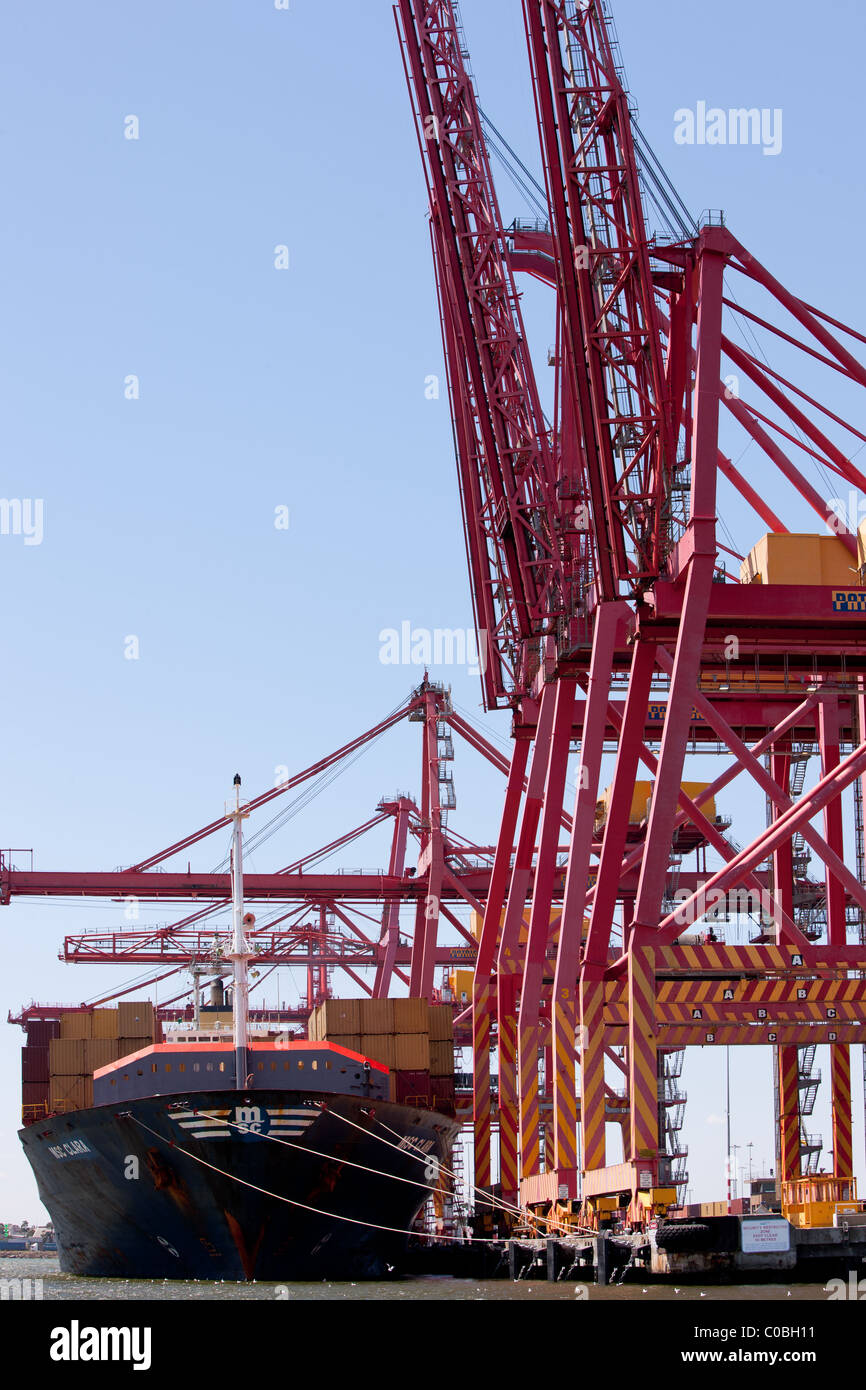 Ship unloading in the docks Stock Photo - Alamy