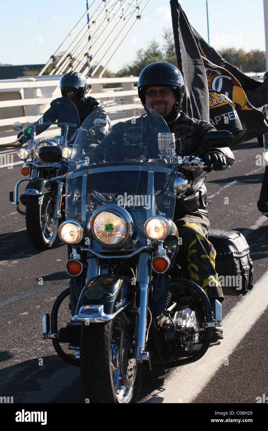 Annual Hoggin the Bridge bikers event, Chepstow, Wales. Sees bikers ...