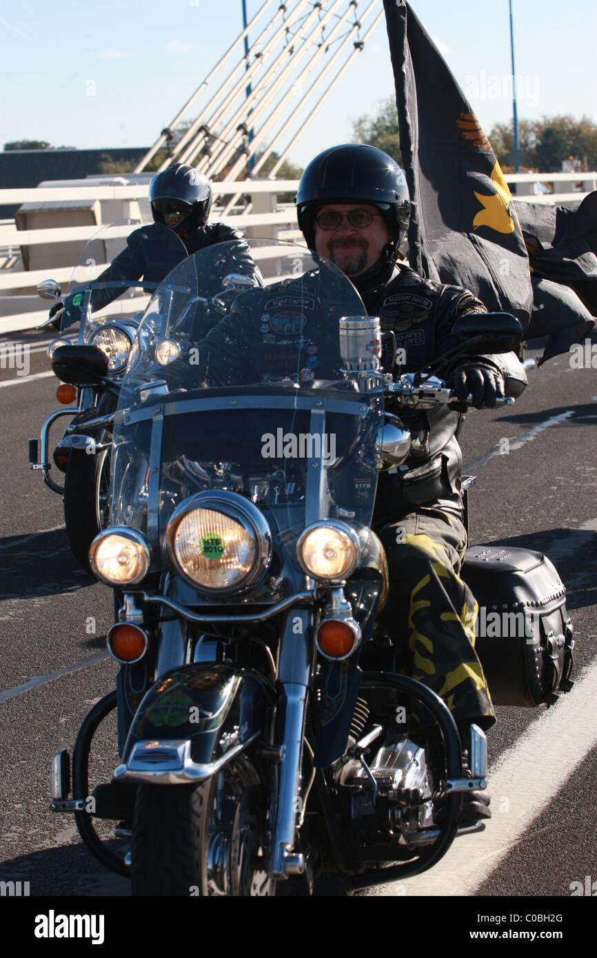 Annual Hoggin the Bridge bikers event, Chepstow, Wales. Sees bikers ...