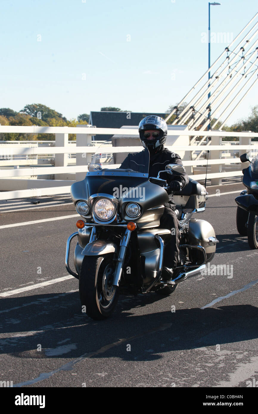 Annual Hoggin the Bridge bikers event, Chepstow, Wales. Sees bikers ...