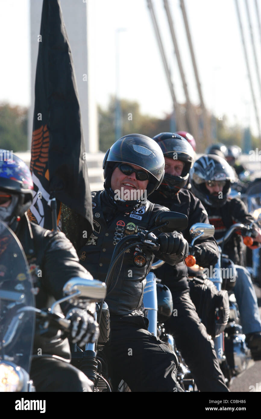 Annual Hoggin the Bridge bikers event, Chepstow, Wales. Sees bikers ...