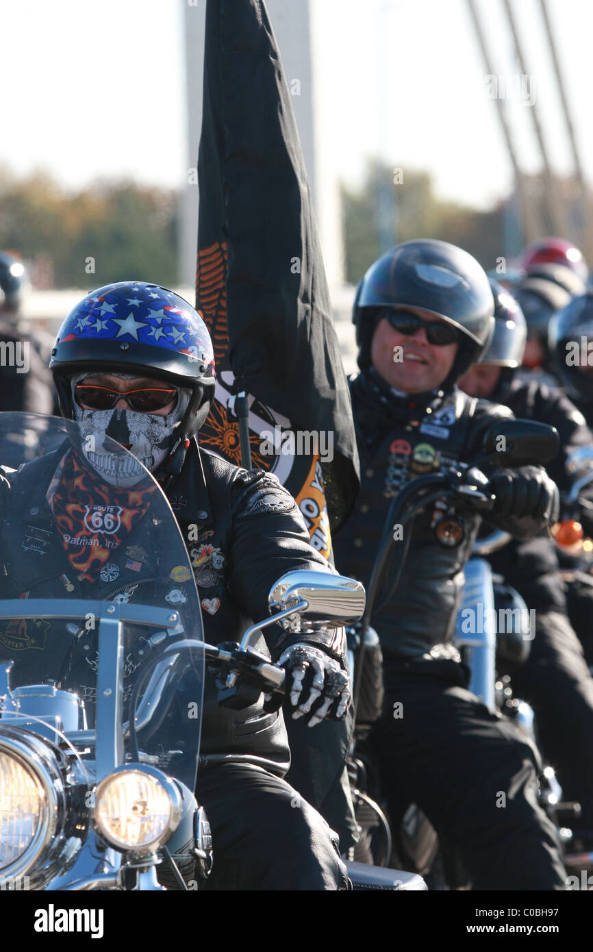 Annual Hoggin the Bridge bikers event, Chepstow, Wales. Sees bikers ...