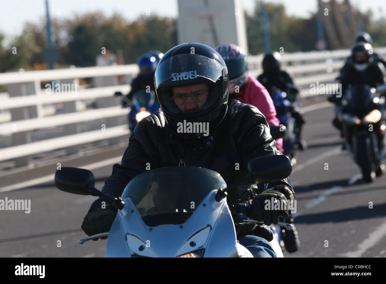 Annual Hoggin the Bridge bikers event, Chepstow, Wales. Sees bikers ...