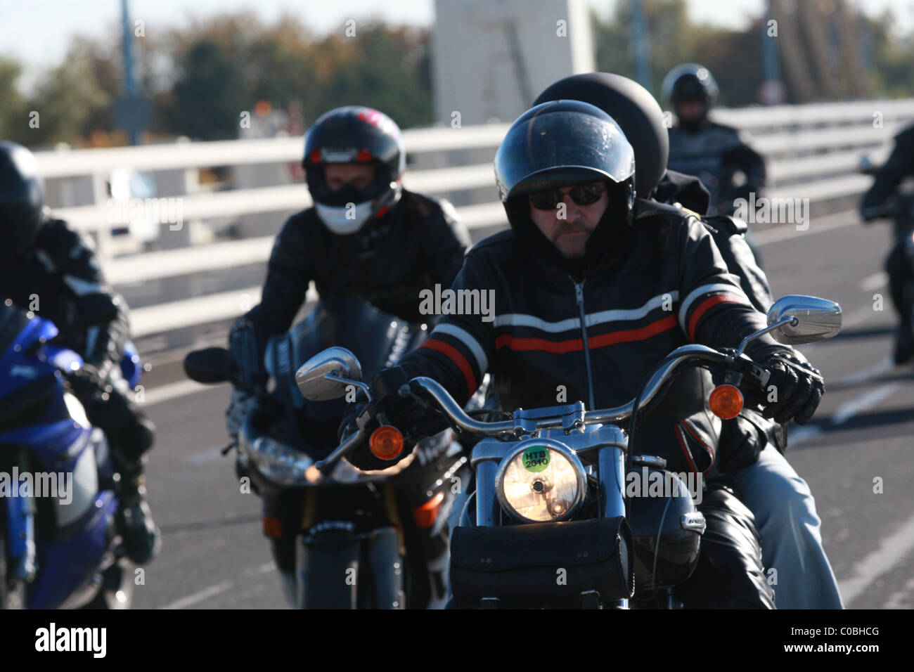 Annual Hoggin the Bridge bikers event, Chepstow, Wales. Sees bikers ...