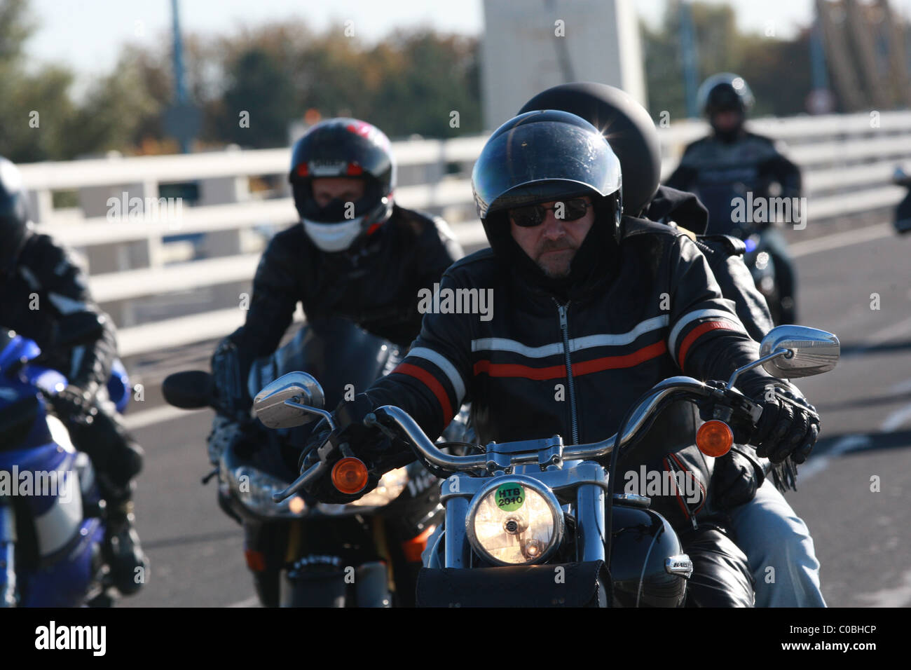 Annual Hoggin the Bridge bikers event, Chepstow, Wales. Sees bikers ...