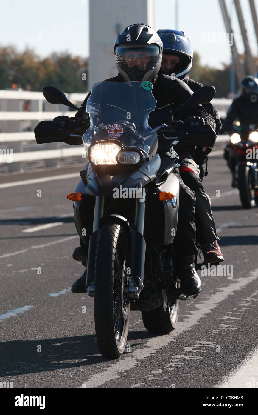 Annual Hoggin the Bridge bikers event, Chepstow, Wales. Sees bikers ...
