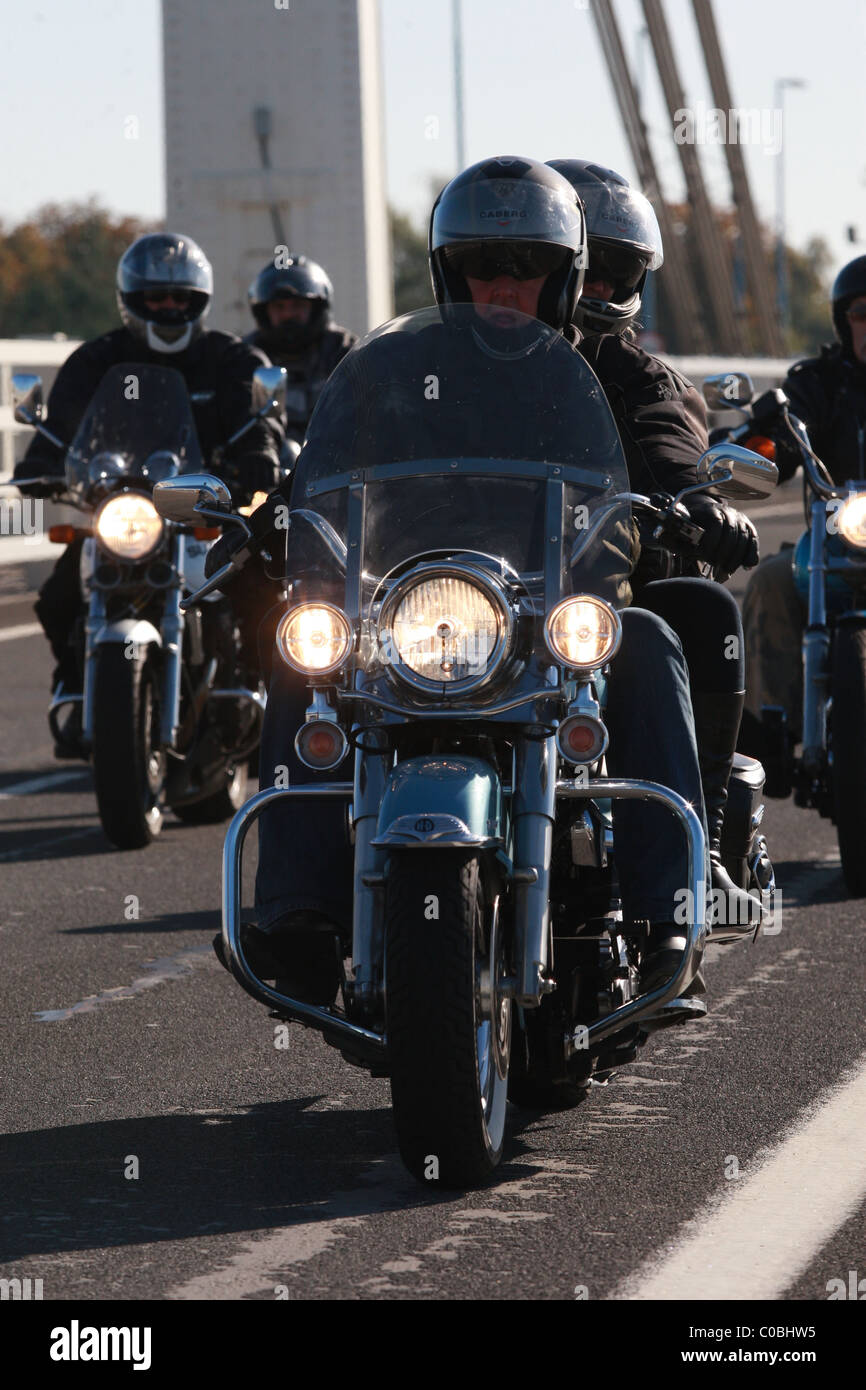 Annual Hoggin the Bridge bikers event, Chepstow, Wales. Sees bikers ...