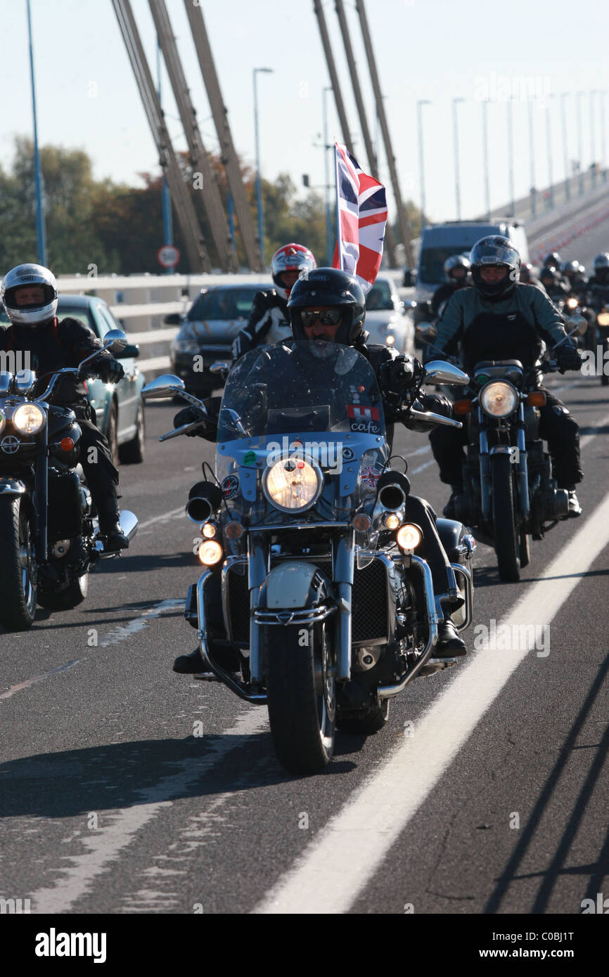 Annual Hoggin the Bridge bikers event, Chepstow, Wales. Sees bikers ...