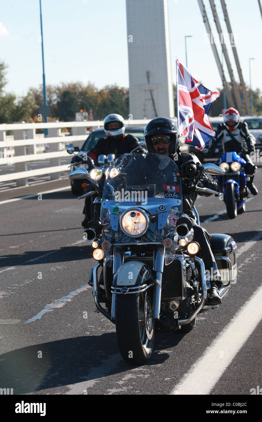 Annual Hoggin the Bridge bikers event, Chepstow, Wales. Sees bikers ...