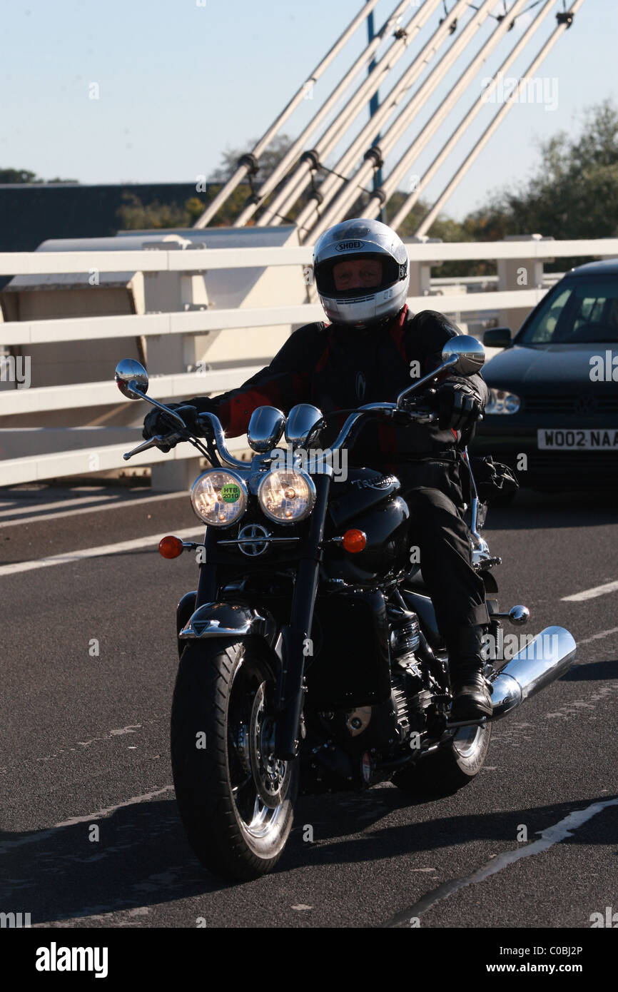 Annual Hoggin the Bridge bikers event, Chepstow, Wales. Sees bikers ...