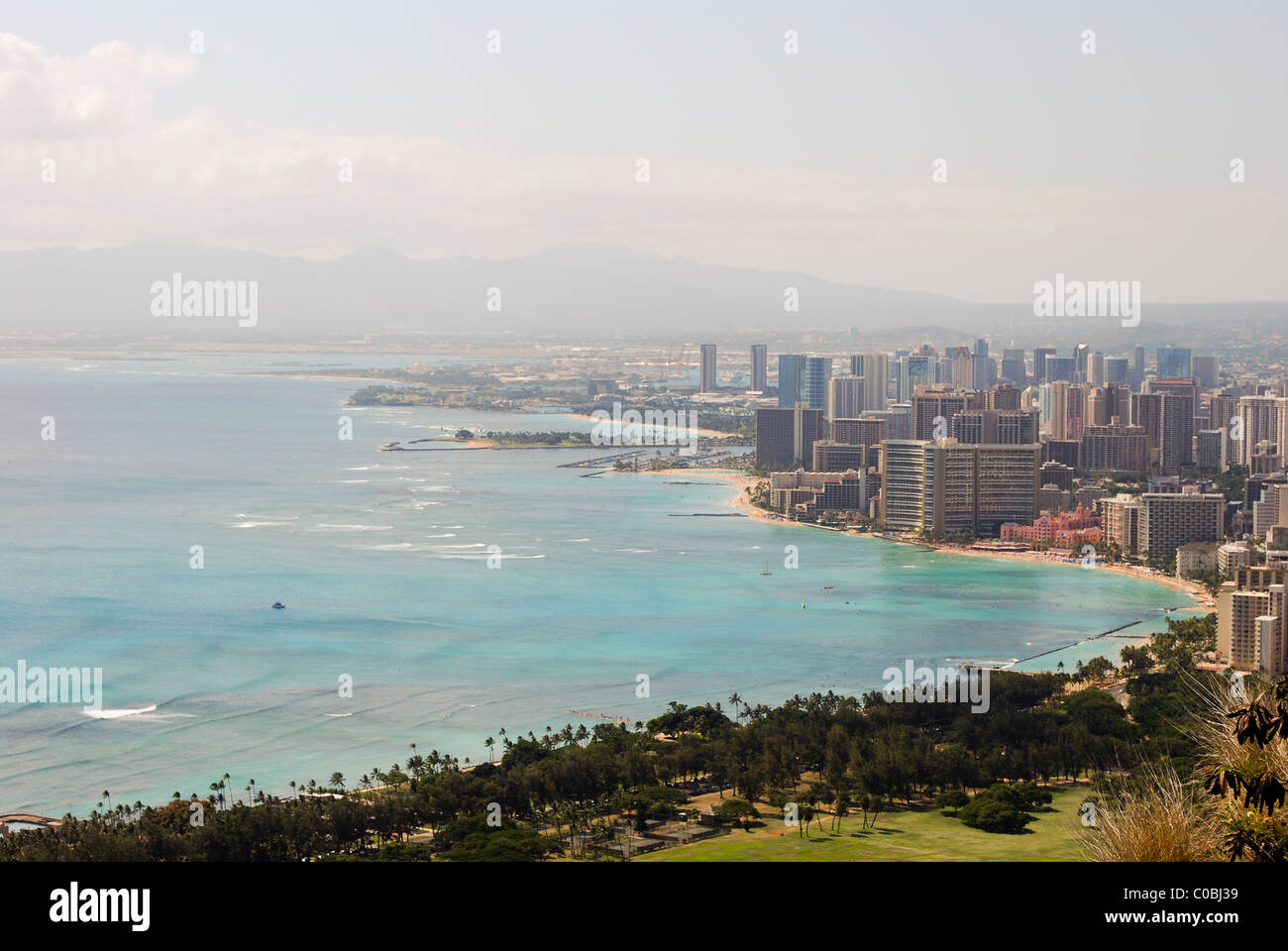 Waikiki beach. Downtown honolulu hawaii. Cityscape showing buildings ...