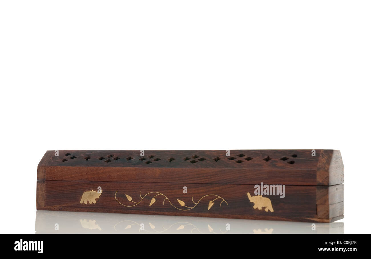 Incense wood box with indian motifs isolated on white background Stock ...