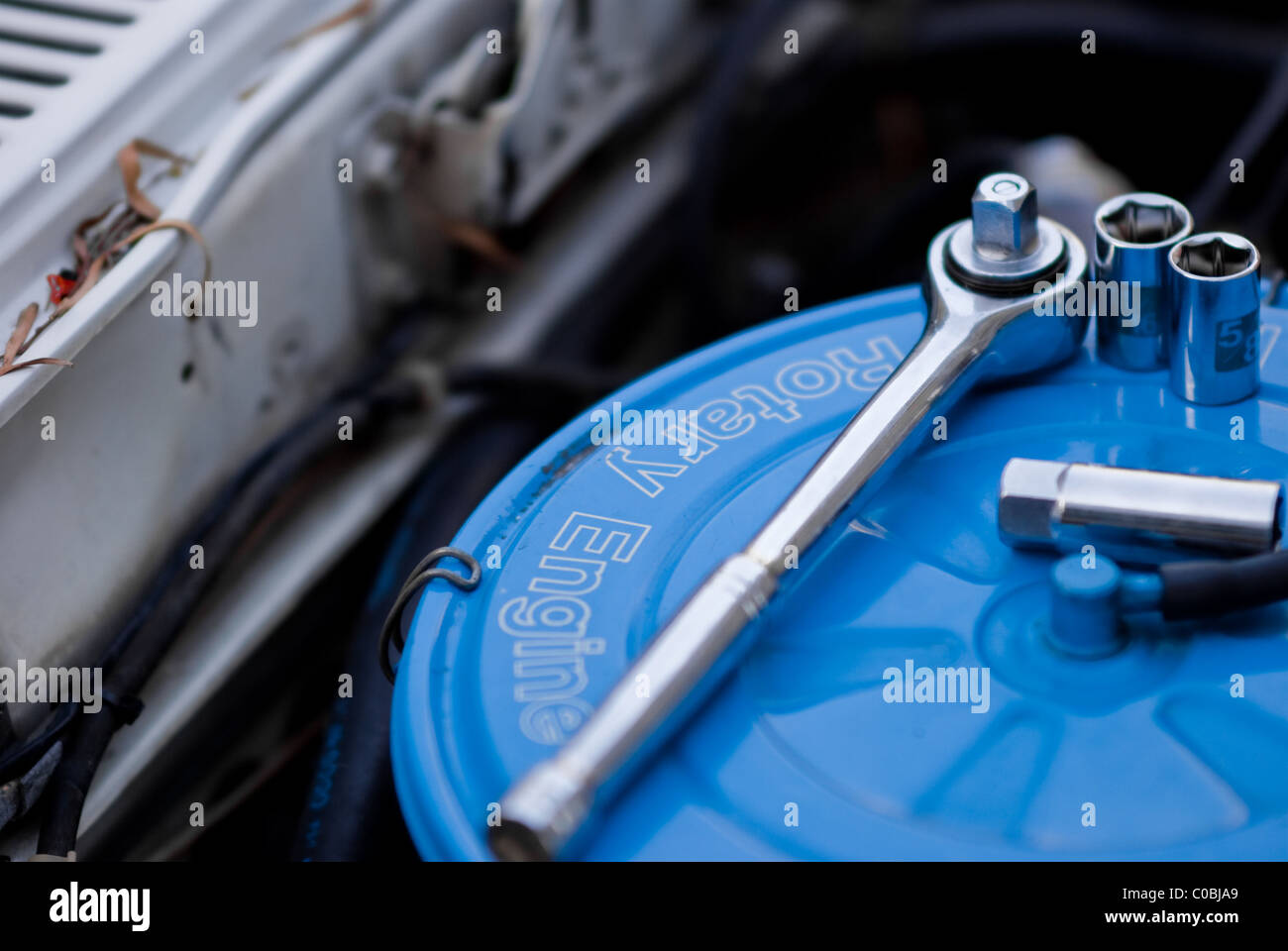 Tools on Rotary Engine Air Filter. Car Repair, mechanic Stock Photo - Alamy