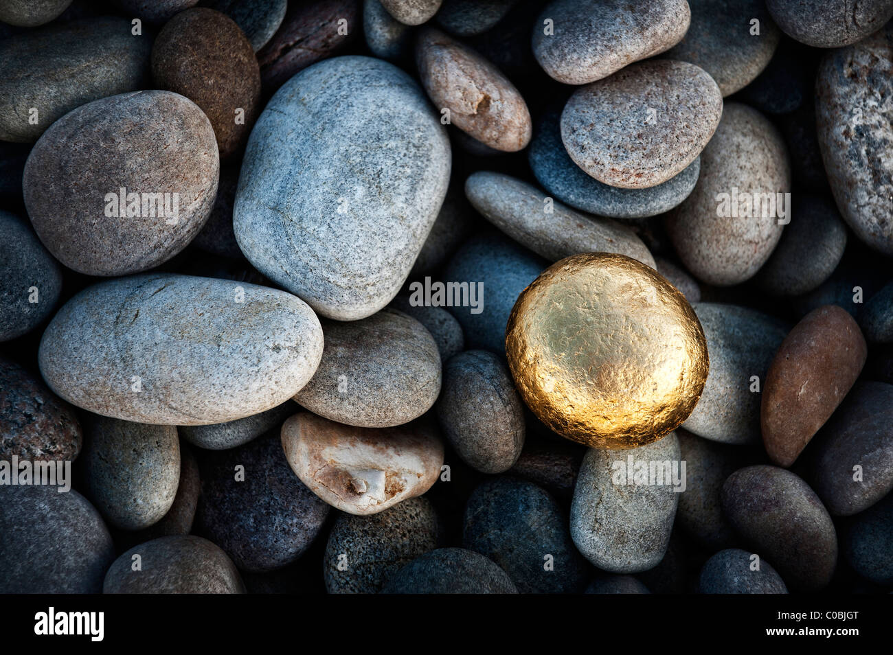 Golden round pebble among pebbles on a beach. UK Stock Photo - Alamy