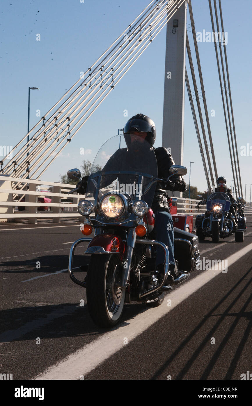 Annual Hoggin the Bridge bikers event, Chepstow, Wales. Sees bikers ...