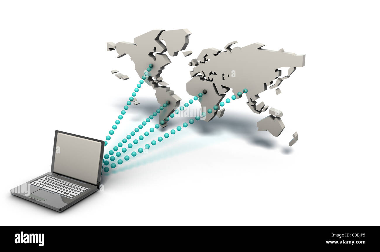 Global Communication from a Computer with a PC Stock Photo - Alamy