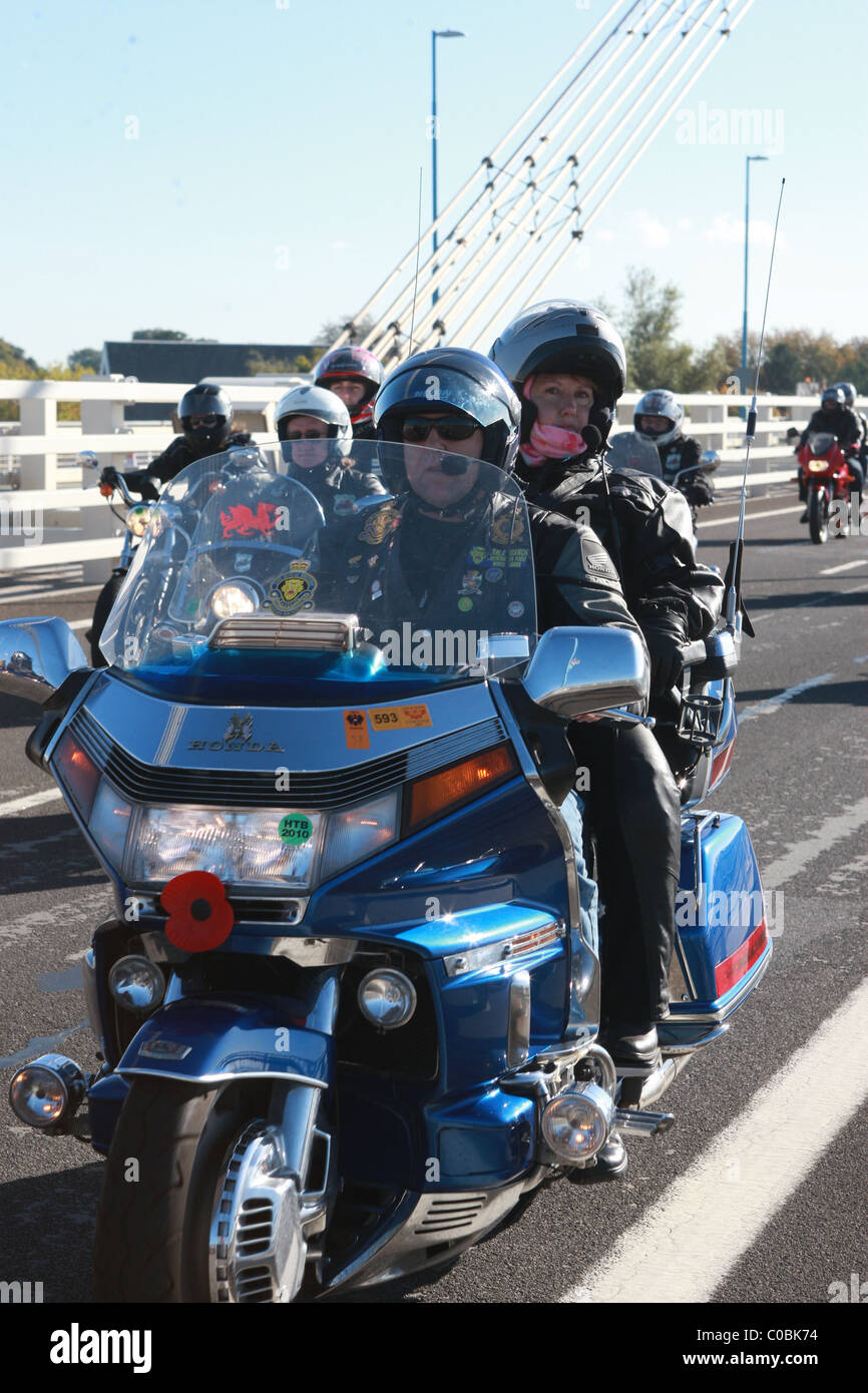 Annual Hoggin the Bridge bikers event, Chepstow, Wales. Sees bikers ...