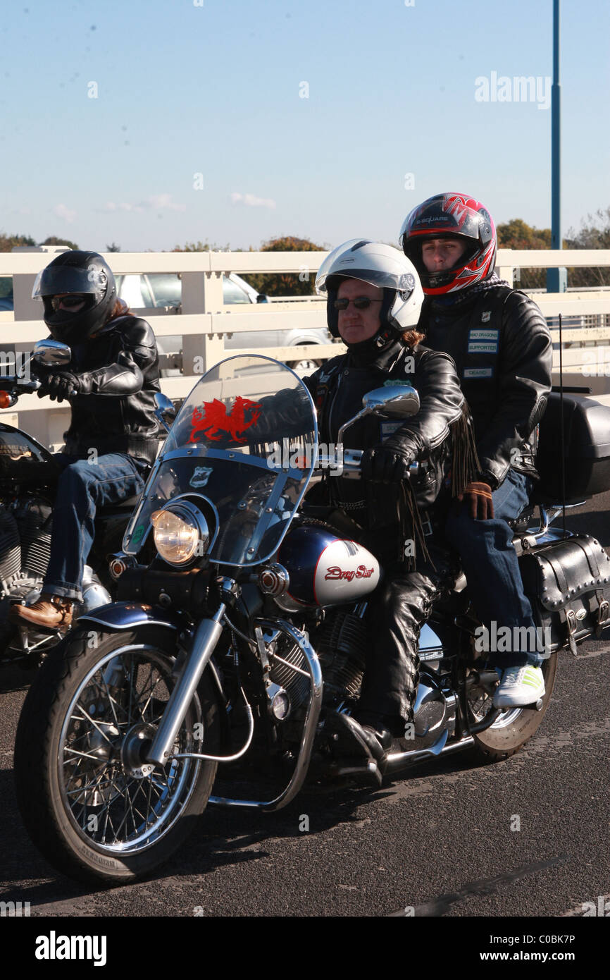 Annual Hoggin the Bridge bikers event, Chepstow, Wales. Sees bikers ...