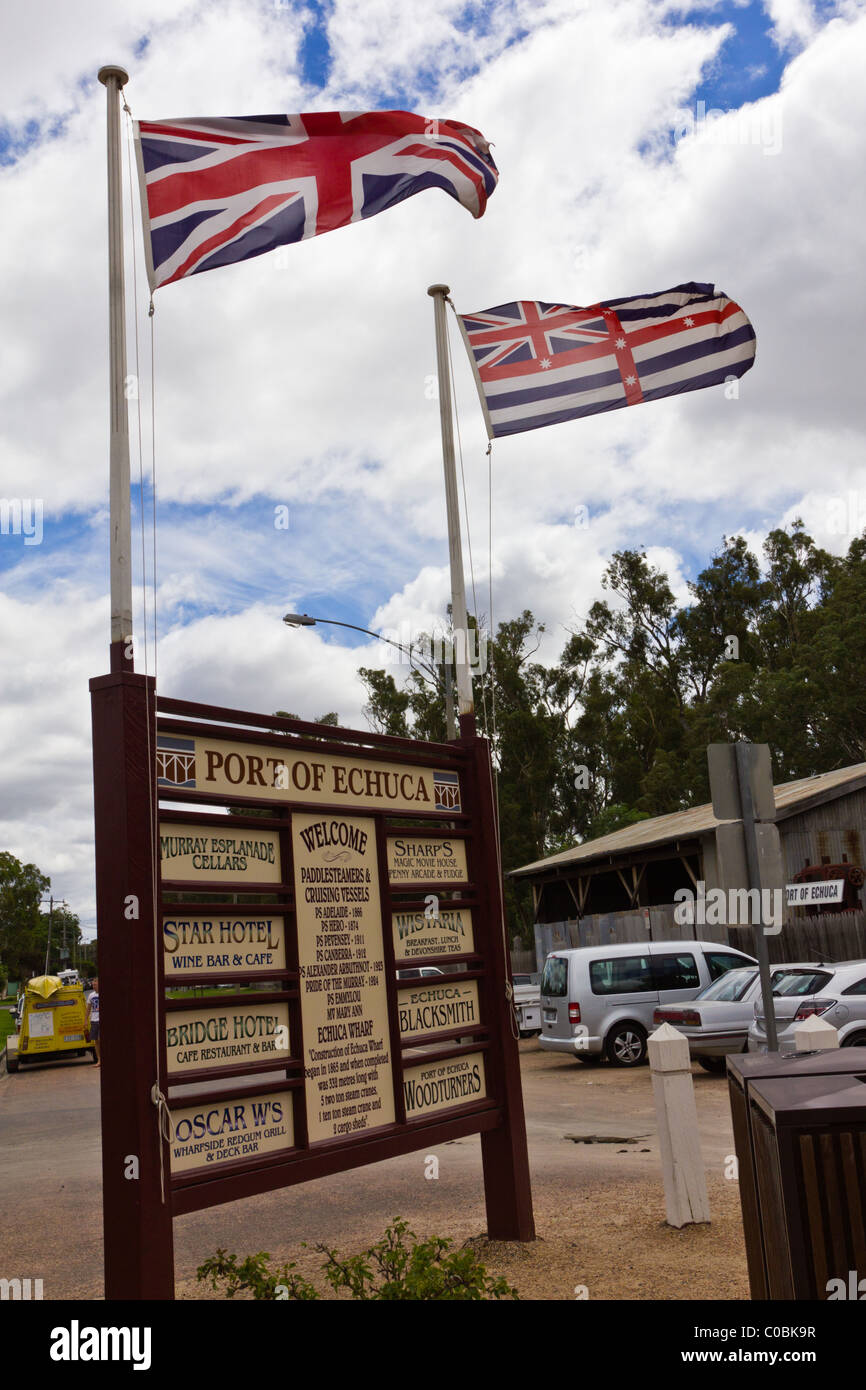 Union Jack and Murray River Flags flying together in Echuca, Australia ...