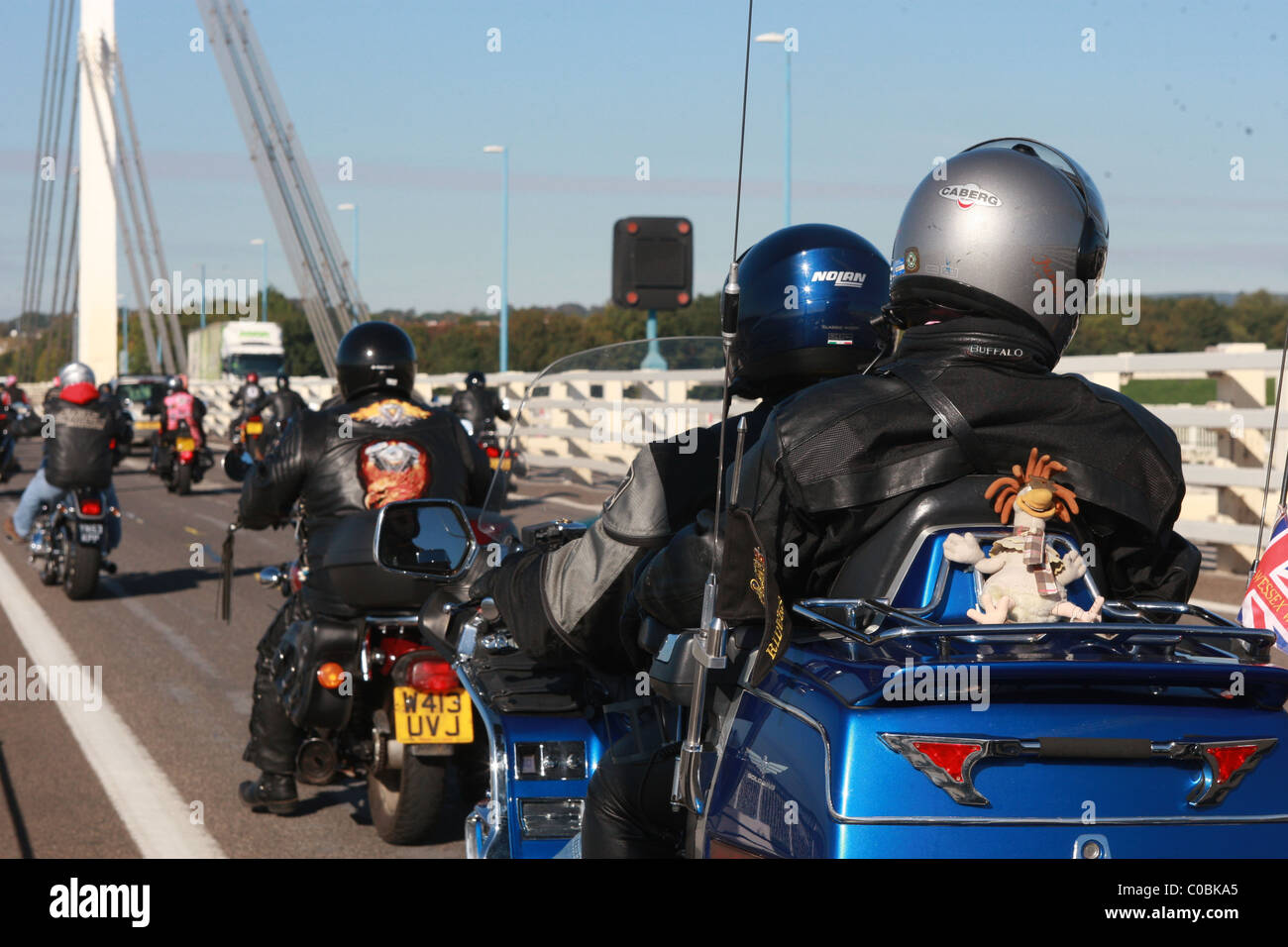 Annual Hoggin the Bridge bikers event, Chepstow, Wales. Sees bikers ...