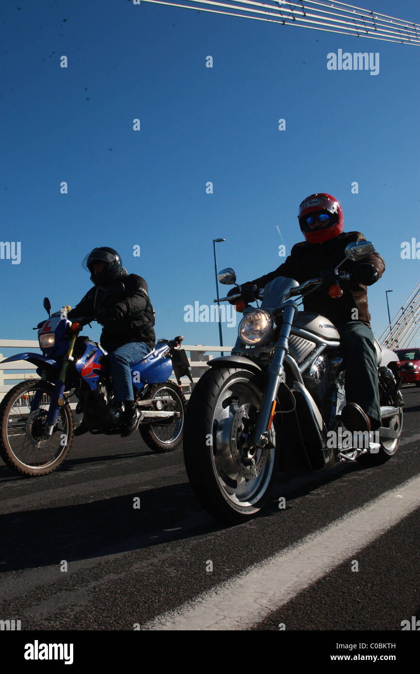 Annual Hoggin the Bridge bikers event, Chepstow, Wales. Sees bikers ...