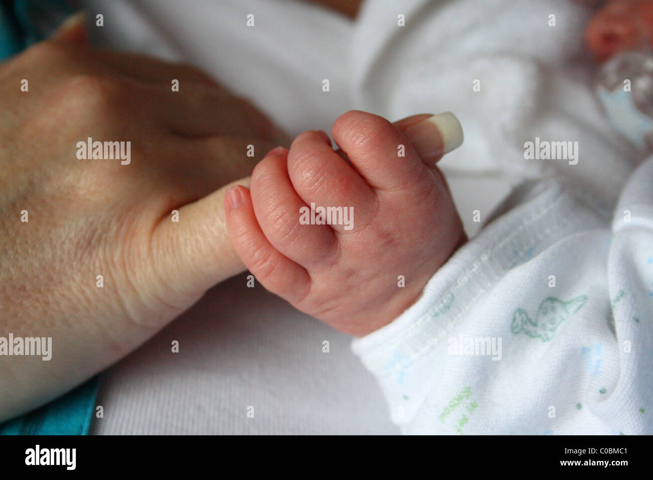 A new born baby tenderly holds his mothers finger Stock Photo - Alamy