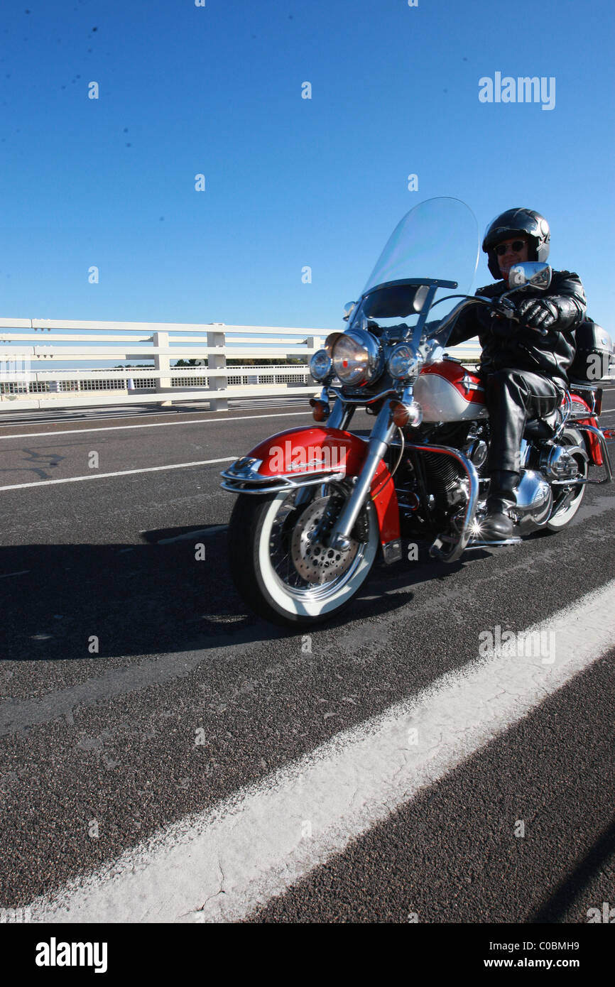 Annual Hoggin the Bridge bikers event, Chepstow, Wales. Sees bikers ...