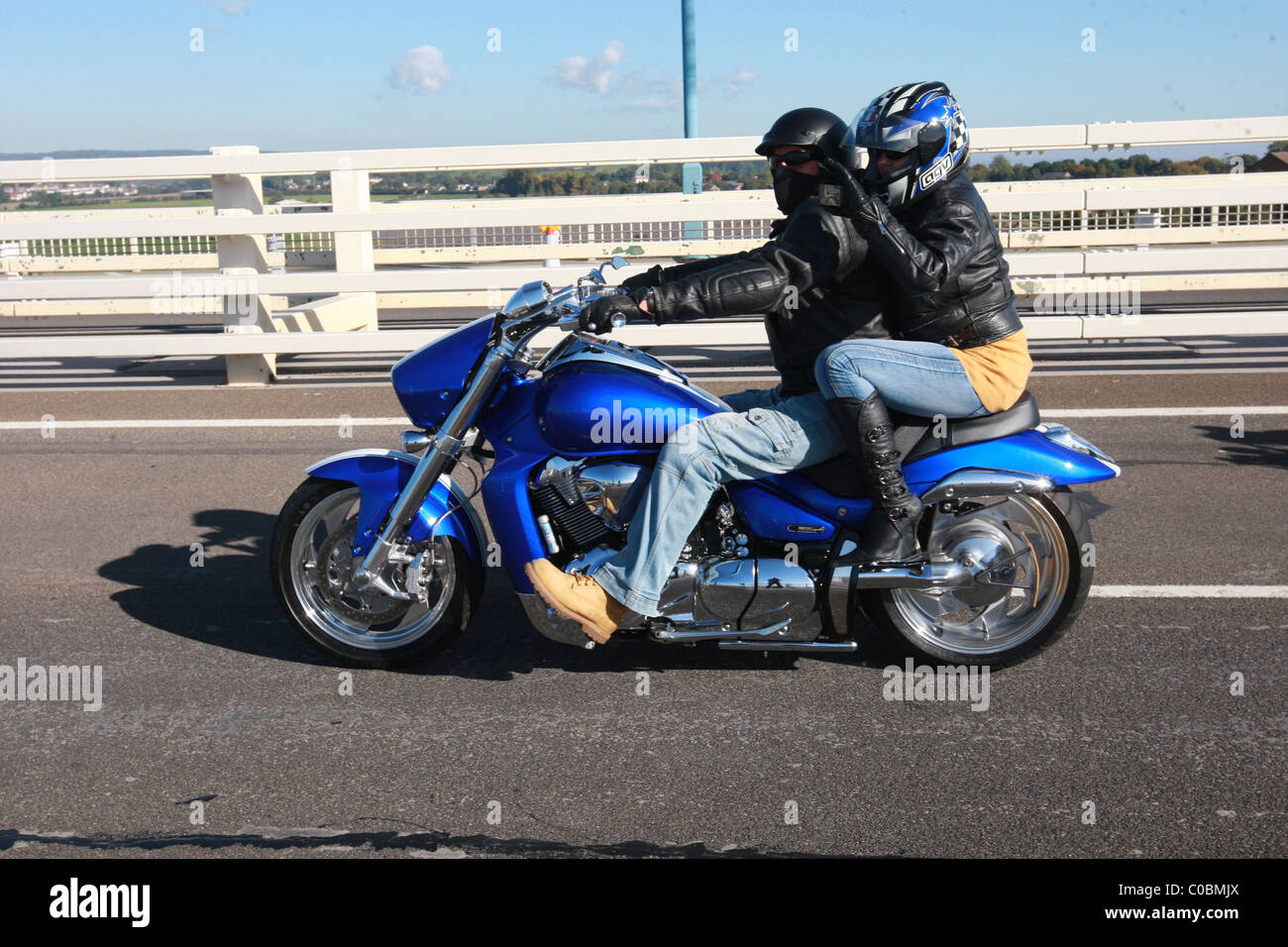 Annual Hoggin the Bridge bikers event, Chepstow, Wales. Sees bikers ...