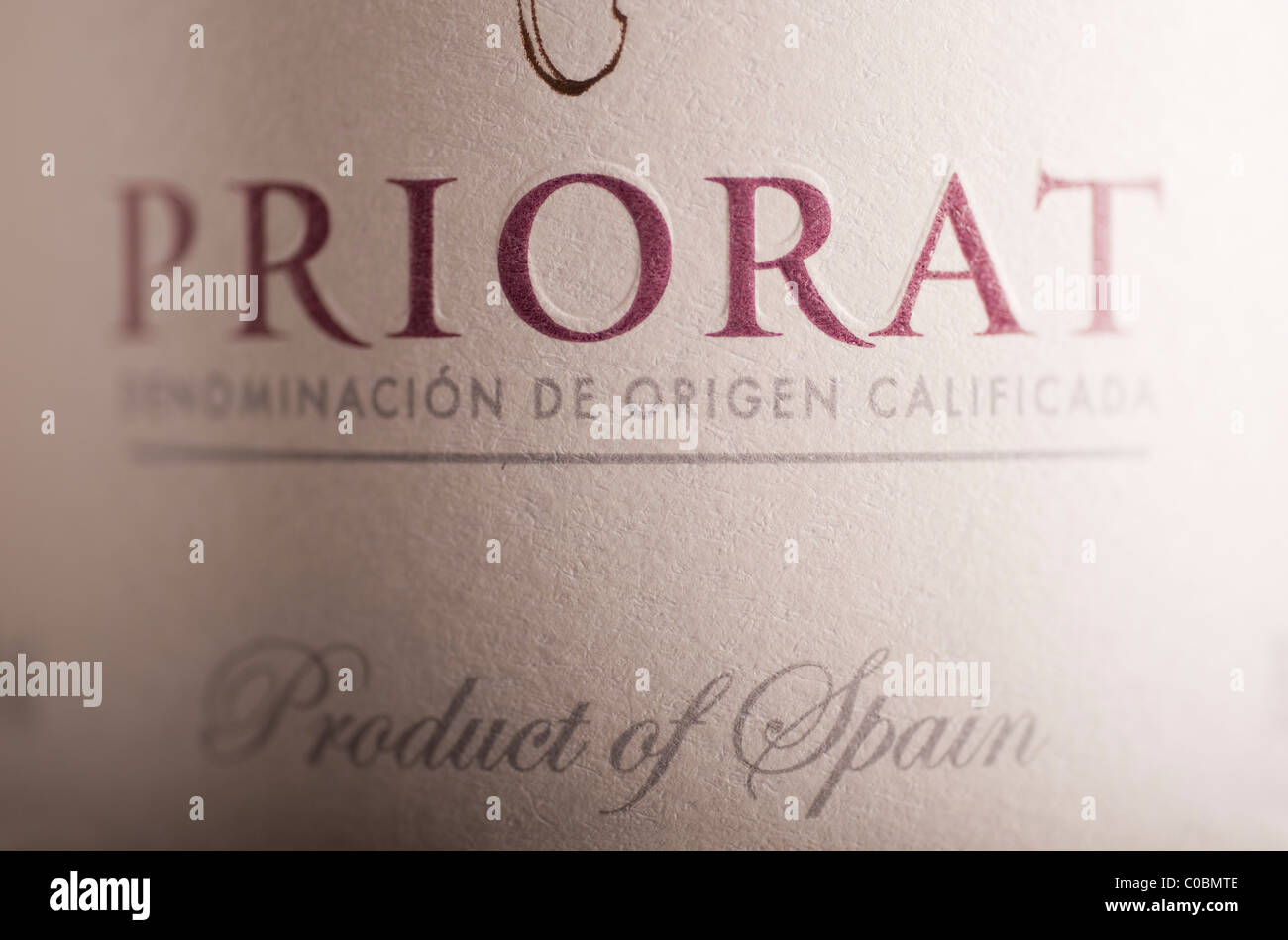 Priorat Spanish Wine Bottle Label Closeup Stock Photo - Alamy