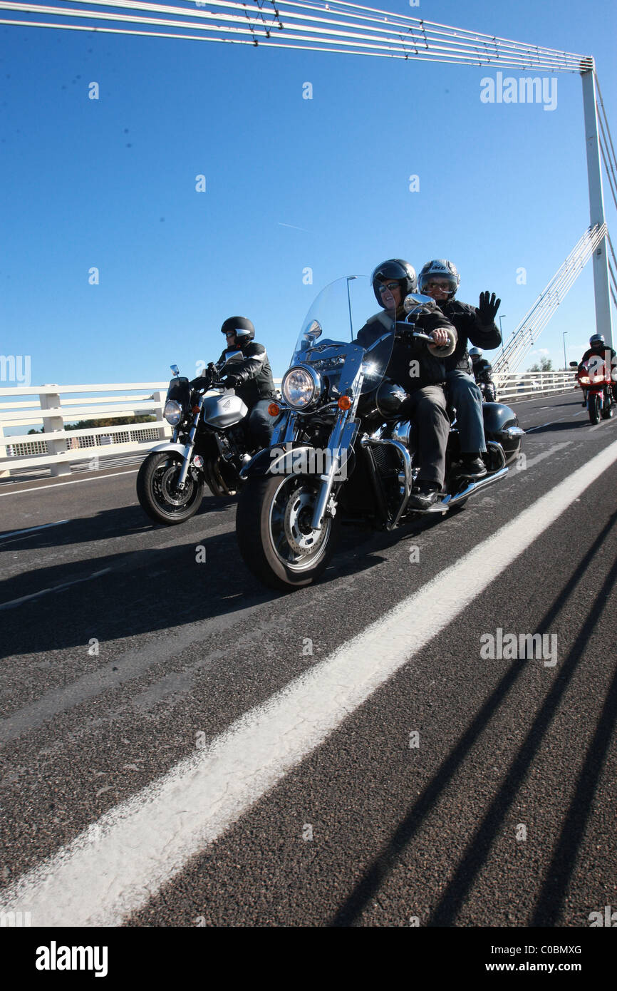Annual Hoggin the Bridge bikers event, Chepstow, Wales. Sees bikers ...