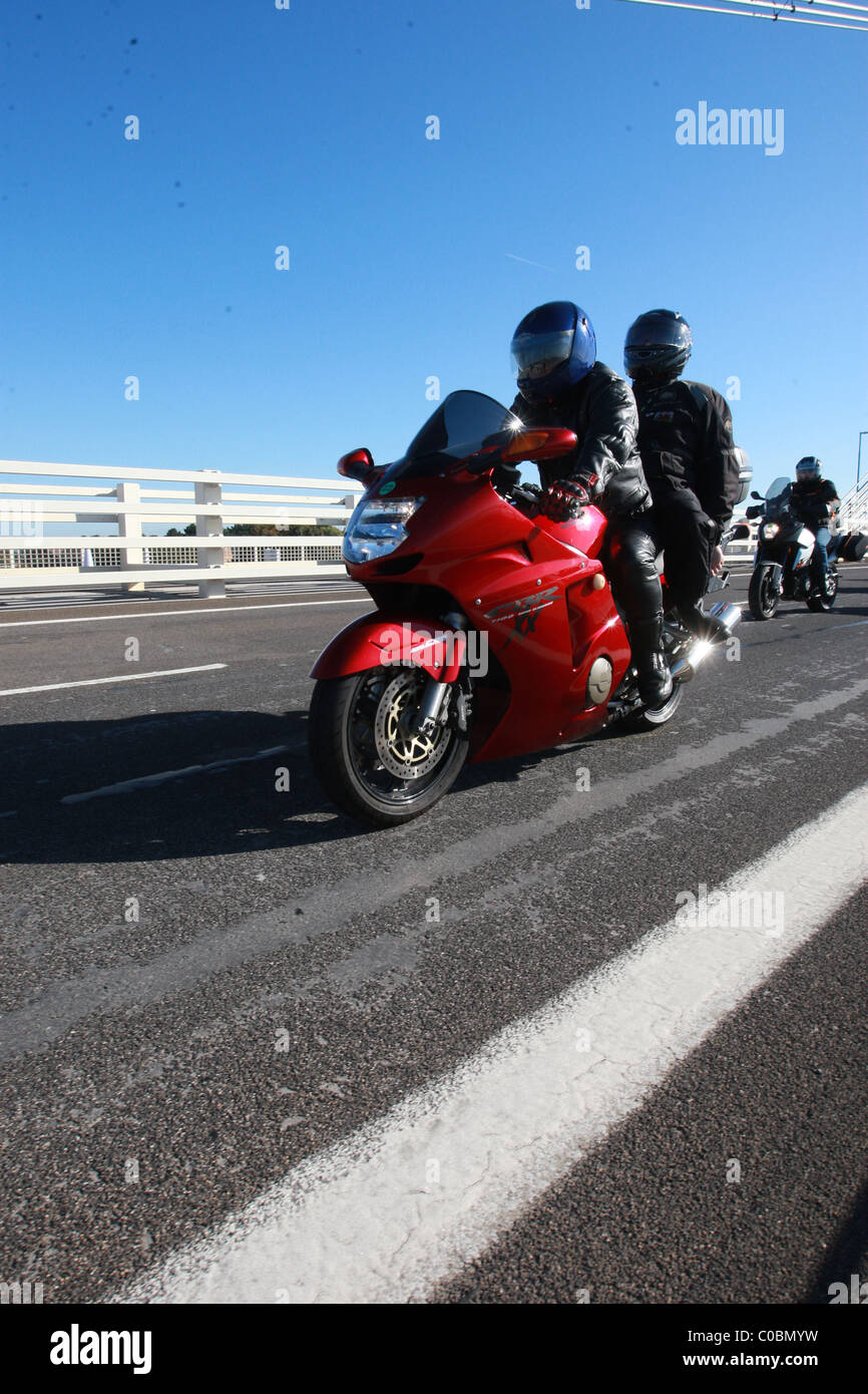 Annual Hoggin the Bridge bikers event, Chepstow, Wales. Sees bikers ...