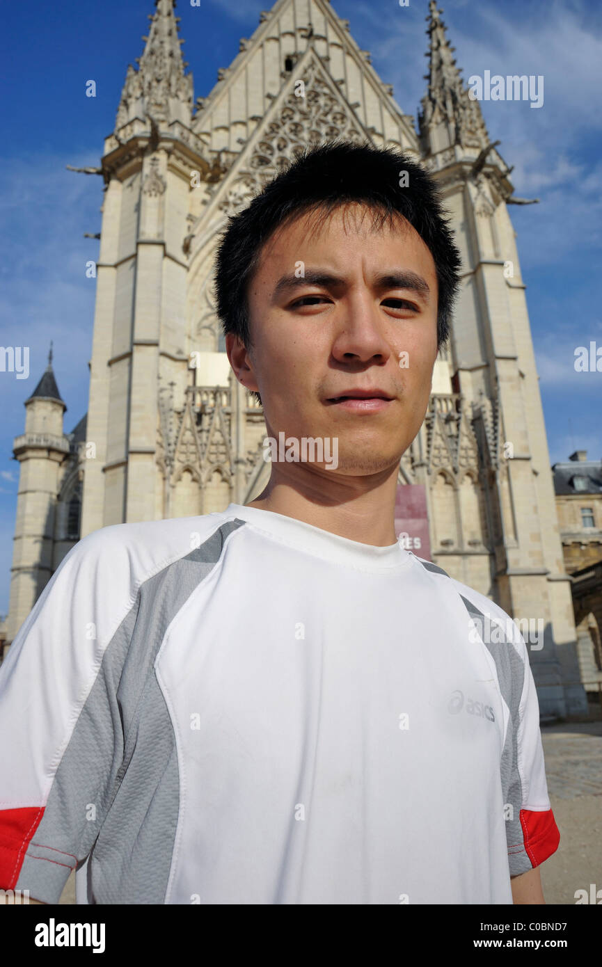 Paris, France, Portrait Young Chinese Man Visiting Chateau, man face ... Paris, France, Portrait Young Chinese Man Visiting Chateau, man face ...