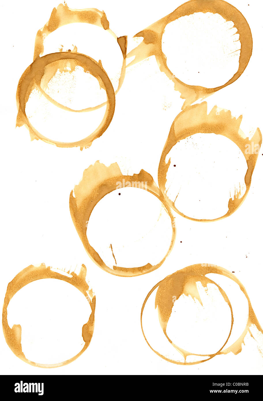 Collection of coffee splashes and stains isolated on white background ...