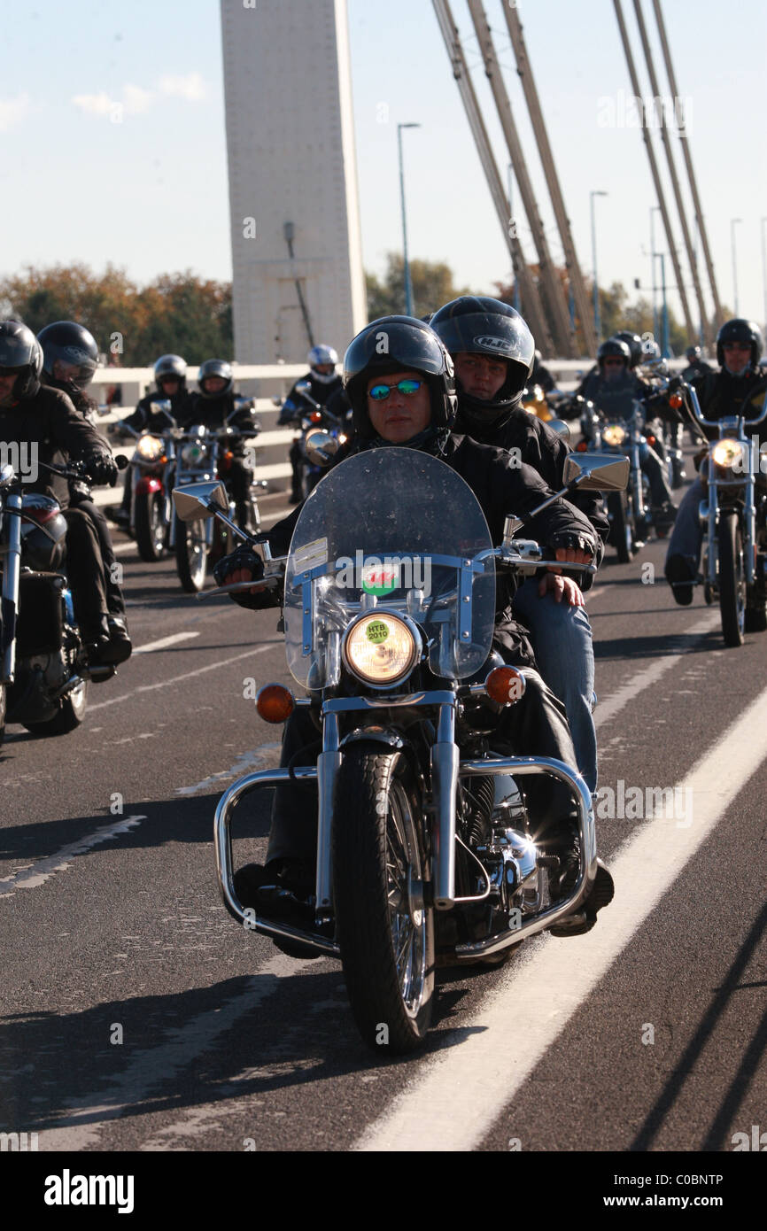 Annual Hoggin the Bridge bikers event, Chepstow, Wales. Sees bikers ...