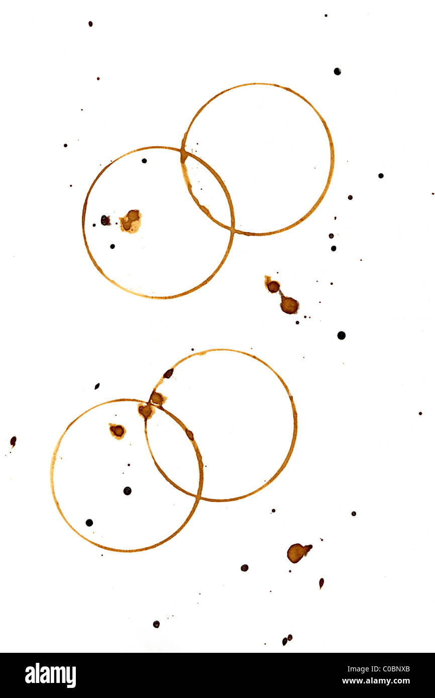 Collection of coffee splashes and stains isolated on white background ...